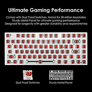 HUO JI 60% Mechanical Gaming Keyboard, E-Yooso Z-88 with Red Switches, Rainbow LED Backlit, Compact 81 Keys Hot Swappable, Silver and White