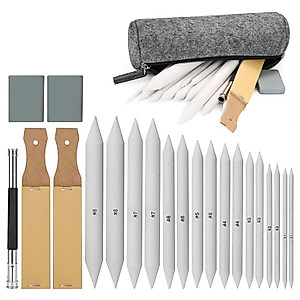 22 PCS Sketch Drawing Tools, AGPTEK 16 Blending Stumps Set with 2 Sandpaper Pencil Sharpeners, 1 Pencil Extension Tool, 2 Erasers & 1 Felt Bag for Student Sketch Drawing Accessories