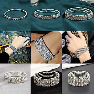 SONNYX 8 PCS Rhinestone Bracelets Stretch for Women Bridal Sparkly Wedding Strand Tennis Bracelet Bling Bikini Crystal Bracelet Silver-Stone Wedding Jewelry Bracelet Set