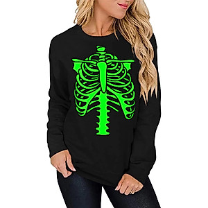 Women's Halloween Rock n Roll Skeleton Funny Long Sleeve Costume for Ladies Skeleton Glow in Dark(Dark-4218 XL)