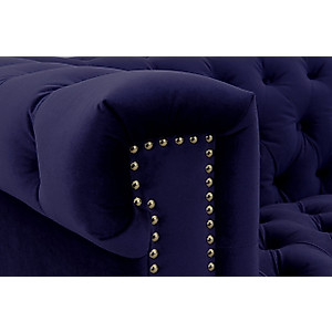 Iconic Home Gold/Navy Bea Velvet with Nail head Trim Tone Metal Sofa