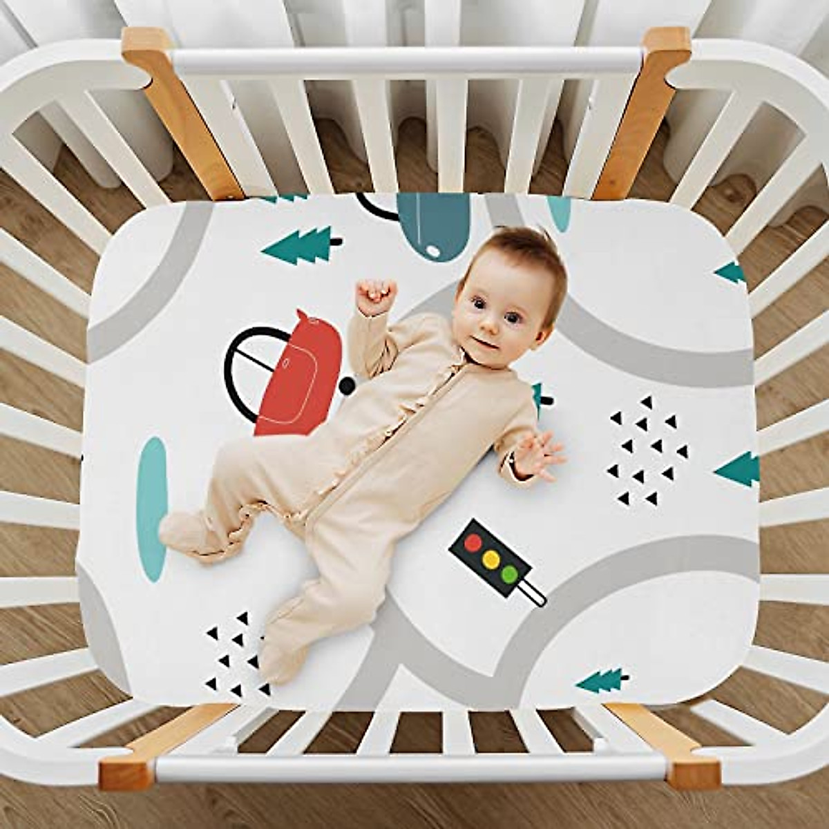 Cartoon Cars Road Crib Sheets for Baby Soft and Breathable Baby Crib Sheets Machine Washable Fitted Crib Sheet for Kid Boy Girl