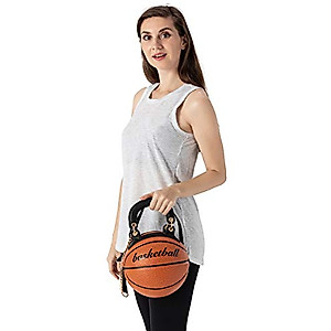 Women Basketball Shaped Purse Girls Round Handbag Fashion Cute Handle Bag Shoulder Cross Body PU Leather Messenger Bags Adjustable Strap (Brown)