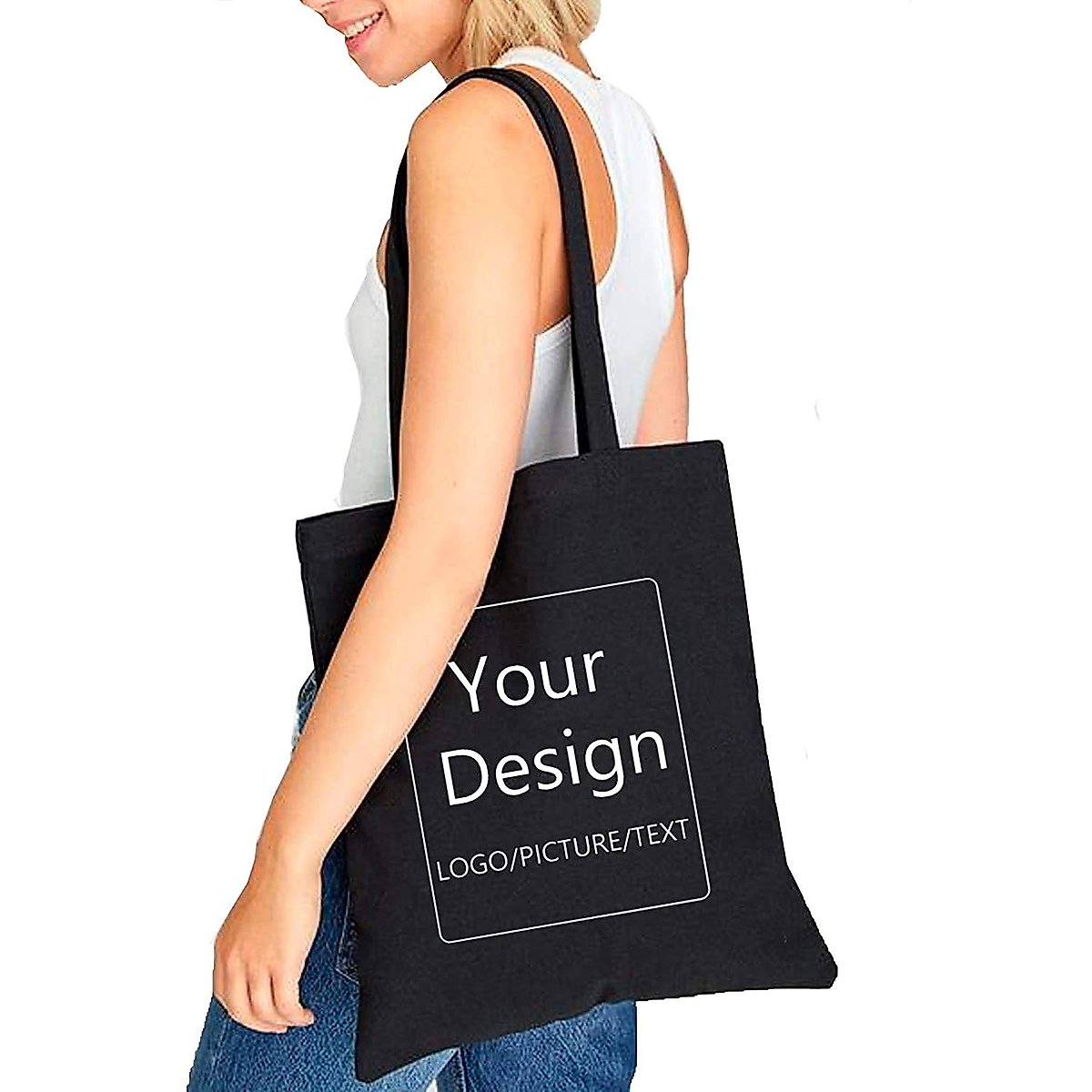 KEEVICI Double-sided Printing To Customize Your Own Personalized Canvas Tote Bag (1,Black)