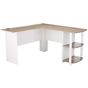 Ameriwood Home Dakota L-Shaped Desk with Bookshelves, White/Sonoma Oak
