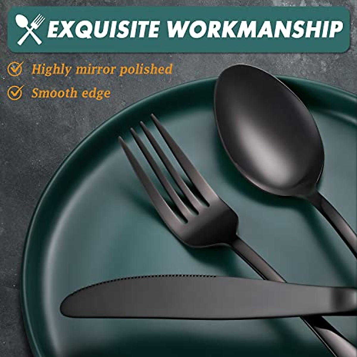 20 Piece Black Silverware Set Service for 4, Stainless Steel Flatware Utensils Set, Black Cutlery Set Knives Spoons and Forks Set, Mirror Polished, Dishwasher Safe