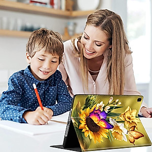 Case for Samsung Galaxy Tab A8 10.5 Inch 2022 Model (SM-X200/X205/X207), Galaxy Tab A8 10.5 inch Tablet Cover, Slim Folding Stand Cover with Auto Wake/Sleep, Sunflower Butterfly