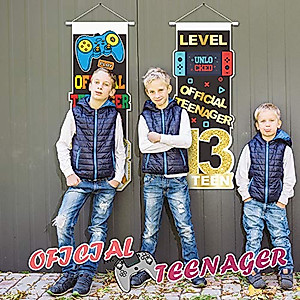 PAKBOOM Official Teenager Thirteen Birthday Game Door Banner Happy 13th Birthday Hanging Yard Porch Sign 13 Years Old Party Decorations Supplies