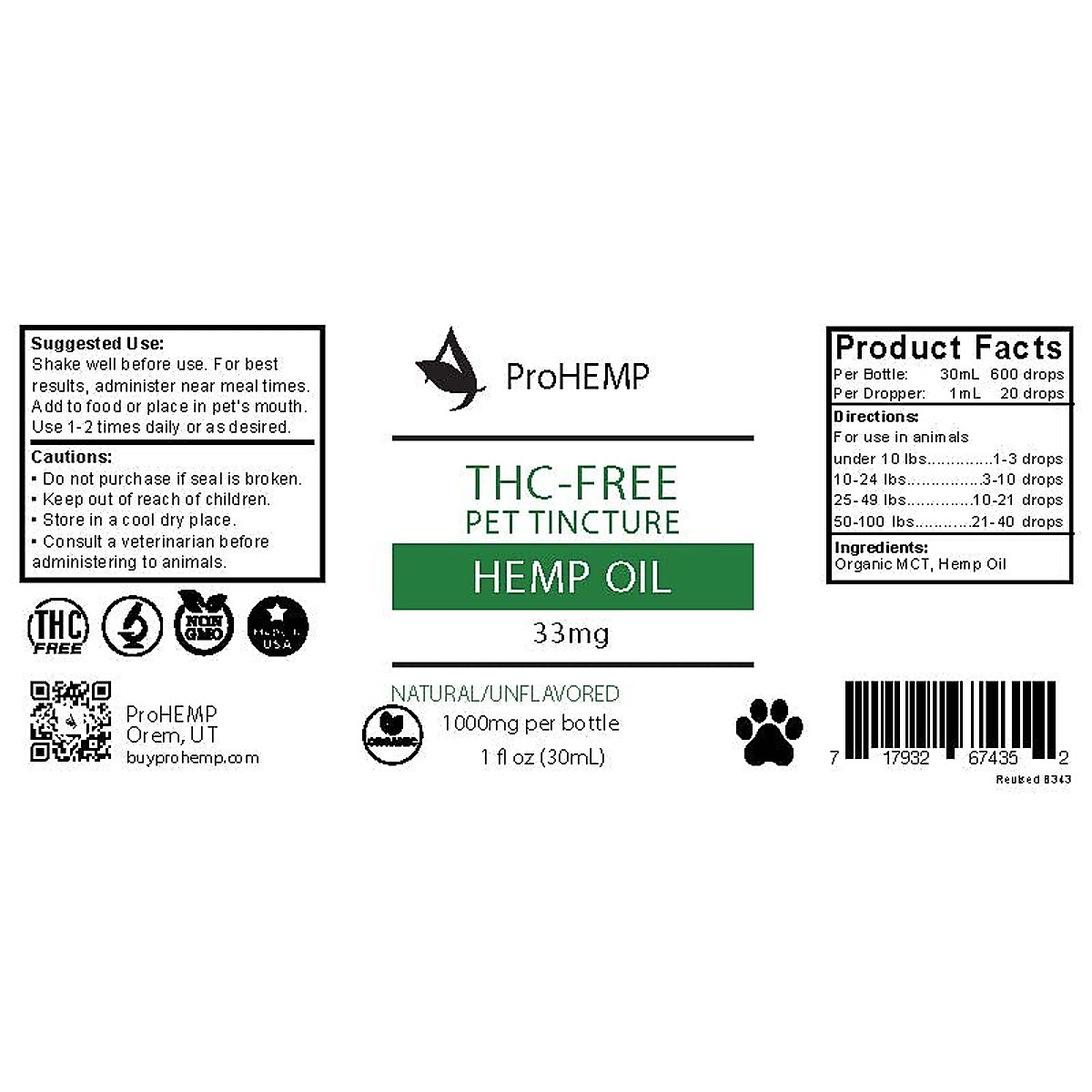 Hemp Oil for Dogs or Cats - 1000mg/1 Oz Calming Drops for Your Dog, Cat, or Pet - Maximum Strength