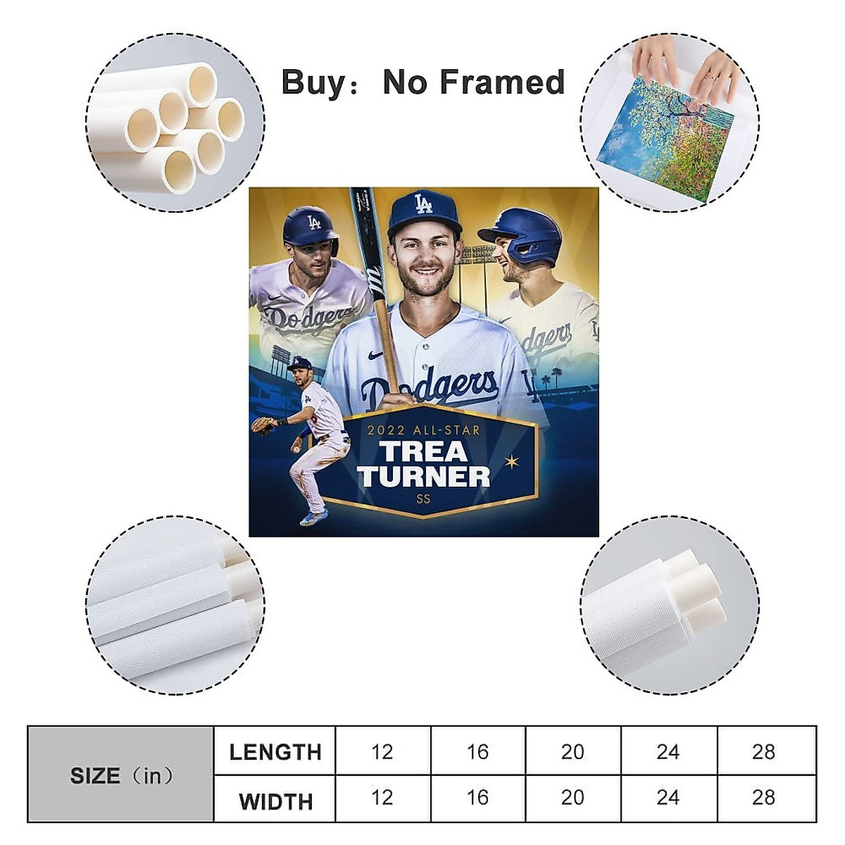 OKSEAS Trea Turner Baseball World Legend Star Poster Canvas Poster Wall Art Picture Prints Hanging Photo Gift Idea Decor Home Posters Artworks 20x20inch(50x50cm)