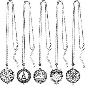 10 Pieces Magnifying Glass Long Necklace with Reading Magnifying Glass Pendant (Antique Silver)