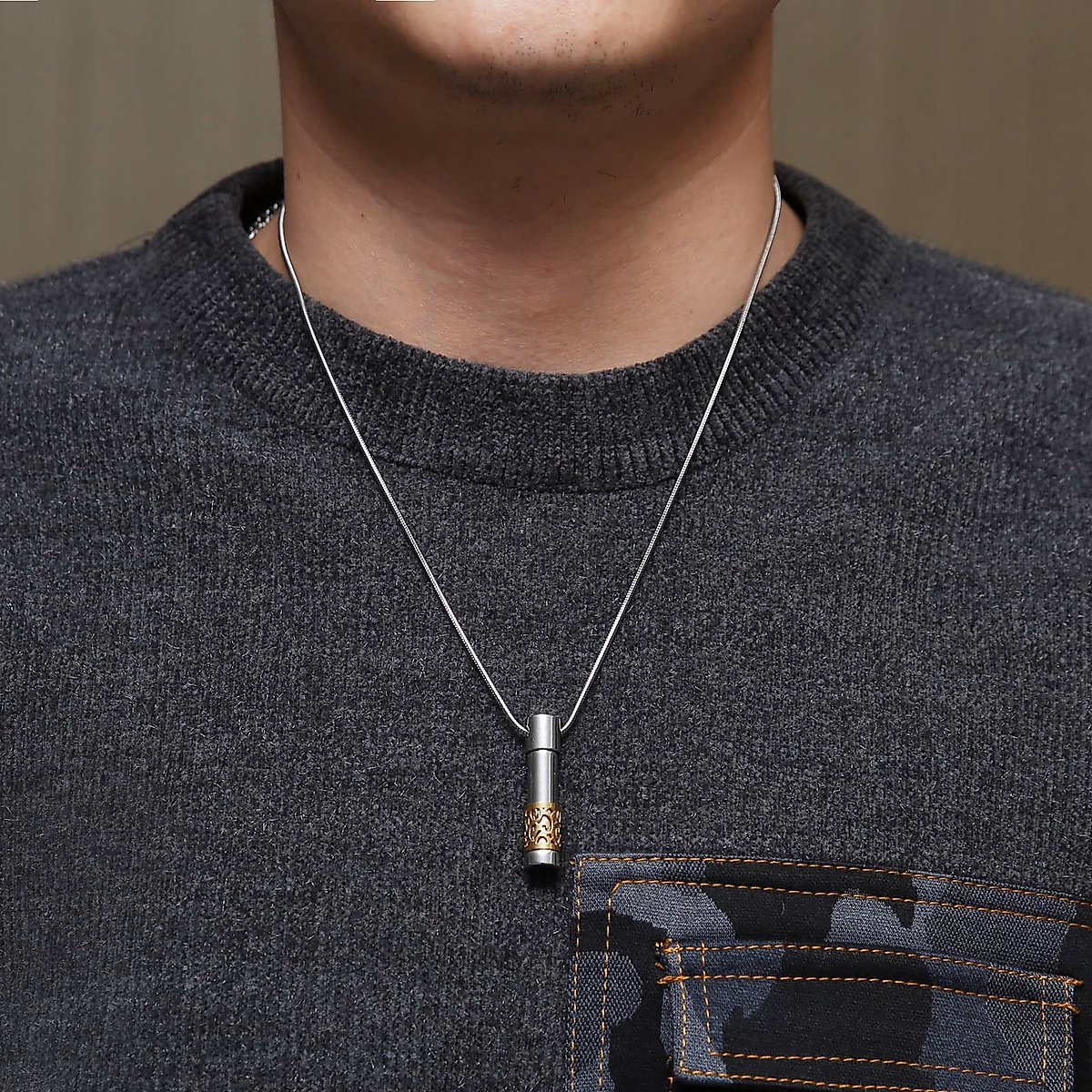 STWTR Cremation Jewelry Cylindrical Pendant Necklace, used for female ashes, men's flower souvenir commemorative jewelry, used for human pet urn pendant (C)