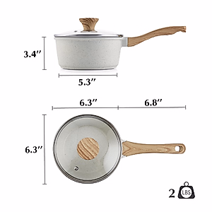 SENSARTE White Ceramic Nonstick Saucepan with Lid 1.5 Quarts, Small Cooking Pot with Stay Cool Handle, Induction Compatible Saucepot, White Granite Coating, PFOA/PFAS Free