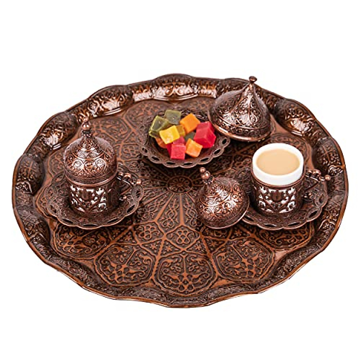 COPPERLOOM Serving Tray Ottoman Tray Decorative Trays for Coffee Table Eating Trays for Living Room Tea Coffee Large Serving Round Small Gold Silver Antique Black Green Metal Tray Home Decor (Copper)