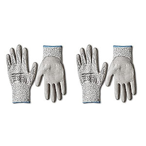 Amazon Basics Cut Resistant Work Gloves, Cut Level A2, Polyurethane Coated Gloves, Touch Screen, Size 7, Small (Pack of 2), Grey