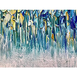AMEI Art Paintings,24x60Inch 3D Hand Painted On Canvas Oversized Gold Blue Abstract Seascape Artwork Texture Palette Knife Oil Paintings Modern Home Decor Wall Art Stretched and Framed Ready to Hang