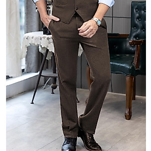 Ceehuteey Men's Retro Dress Suit Pants Thick Wool Flat Front Herringbone Tweed Trousers(Brown, 34W x 30L)