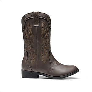 DREAM PAIRS Cowgirl Boots for Girls Boys Cowboy Boots Kids Western Embroidered Mid Calf Riding Shoes with Walking Heel Toddler/Little Kid/Big Kid,Size 4 Big Kid,Brown,SDBO2222K