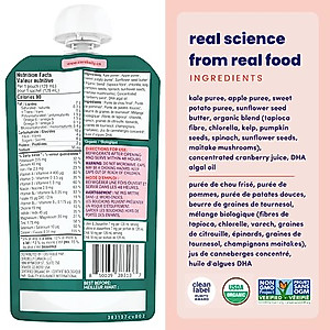 Cerebelly Organic Baby Food Pouches Kale Sweet Potato Apple (4 Ounce, 6 Count) - Toddler Snacks - 16 Brain-supporting Nutrients from Superfoods - Healthy Snacks, Gluten-Free, BPA-Free, No Added Sugar