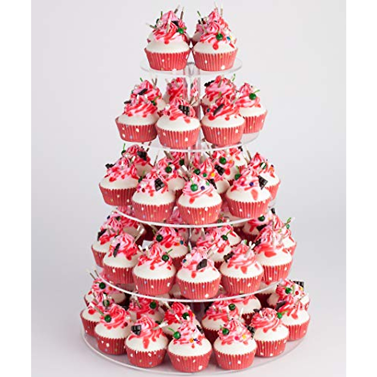 5 Tier Maypole Round Acrylic Cupcake Tree Tower Display Stand Display for Pastry Wedding Birthday Party- 16 Inch