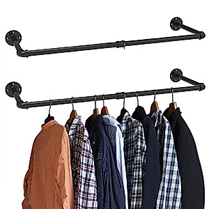 MY RUSTIC Industrial Pipe Clothing Rack, Rustic Pipe Hanging Rod for Closet Storage, Wall Mounted Multi Purpose Hanging Rod (Black, 38 Inch) (2P)