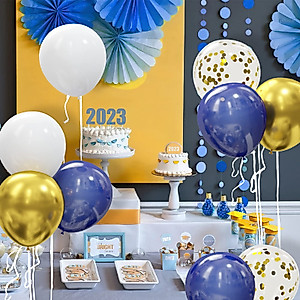 62pcs Gold Navy Blue Balloons Kit - 12 Inches Gold Blue Party Decoration Balloons for Graduation Baby Shower Birthday Party Decorations Favors
