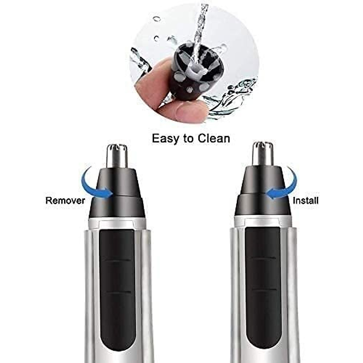 QINERSAW Nose Trimmer, Ear Hair Trimmer for Men, Portable Painless Electric Nose Hair Remover, Mens Nose Hair Trimmer, Waterproof, Battery Operated (Silver)