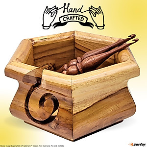 Carfar Knitting Yarn Bowl & Crochet Hooks Set Handmade Wooden Yarn Storage Bowl for Craft, Crocheting and Knitting