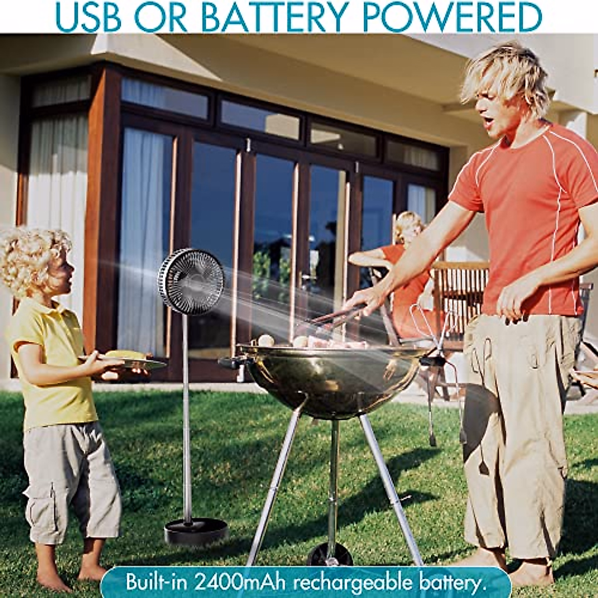 Collapsible Oscillating Fan, Rechargeable Battery Operated, Max. 13H Work Time, Strong & Quiet, 180° Pivot & 60° Oscillating Head, Portable Pedestal Fan with Extension Rod for Home Office Outdoor