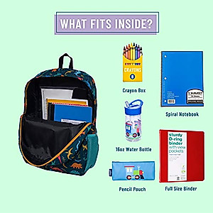 Wildkin 16-Inch Kids Backpack for Boys & Girls, Perfect for Elementary School Backpack, Features Padded Back & Adjustable Strap, Ideal Size for School & Travel Backpacks (Jurassic Dinosaurs)