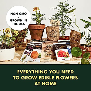 Edible Flowers Indoor Garden Seed Starter Kit - Non-GMO Heirloom Seeds for Planting, Soil, Burlap Pots, Plant Markers, Trimmers, Wood Gift Box, DIY Growing Kits, Home Gardening Gifts for Plant Lovers