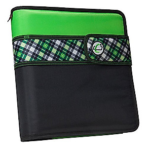 Case-it Open Tab Velcro Closure 2-Inch Binder with Tab File, Green Plaid, S-817-NEOGNPD