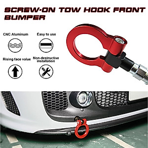 Xotic Tech JDM Sport Track Racing Style CNC Aluminum Screw-on Tow Hook Front Bumper Compatible with Honda S2000 2002-2009 & Fit 2006-2008 or Acura TL 2004-2008 (Red)