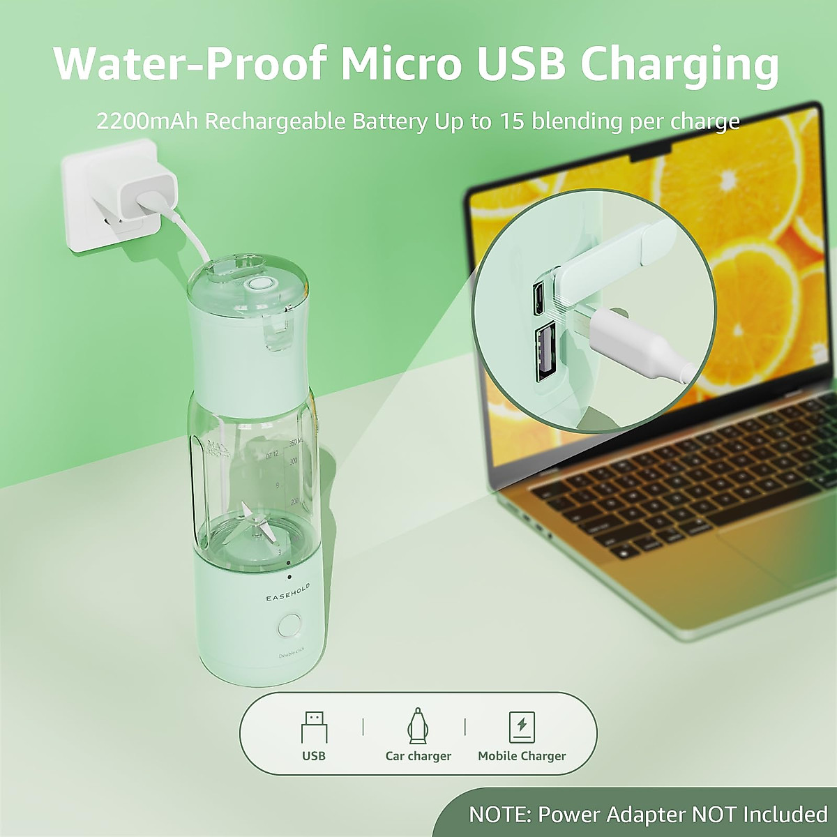 Portable Blender for Smoothies, Personal Blender for Shakes, Fresh Juice Mini Fast Blender on the go with 6 Blades, Rechargable Single Blender BPA Free for Sport, Kitchen, Travel