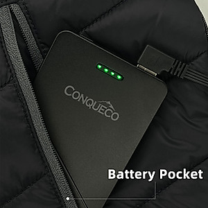 CONQUECO Rechargeable Battery/Power Bank 5v 10000mAh for Heated Jackets, Heated Hoodies and Heated Vests (Black)