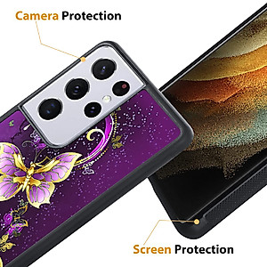 SAKUULO for Samsung Galaxy S21 Ultra Case, [Screen Protector + Kickstand] Purple Butterfly Design,Tire Texture Anti-Slip Shockproof Lightweight Protective Case for Galaxy S21 Ultra 6.8 Inch (2021)