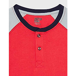 Amazon Essentials Boys' Long-Sleeve Henley T-Shirts (Previously Spotted Zebra), Pack of 2, Grey Stripe/Orange, Medium