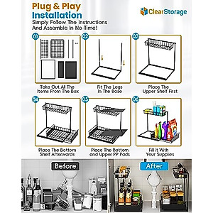 ClearStorage Under Sink Organizers and Storage, 2 Tier Under Sink Organizer Pull Out Sliding Under Bathroom Cabinet Organizer with Non-Slip Feet for Kitchen Cabinet bathroom sink Organizer (BLACK)