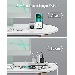 MODOCH 3 in 1 Charging Station for Apple Multiple Devices, Foldable and Portable Travel Charging Dock Compatible with iPhone Airpods Apple Watch Charger Stand with Adapter(White),Not Fit for USB-C