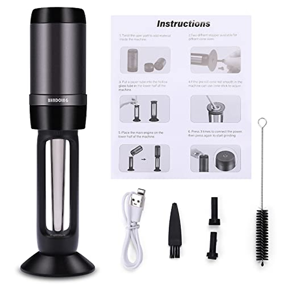 BHNDOING Electric Smart Herb and Spice Grinder, Automatic Smart Grinding and Cone Holder, Grinding Fill Integrated, 500mAh, USB Rechargeable