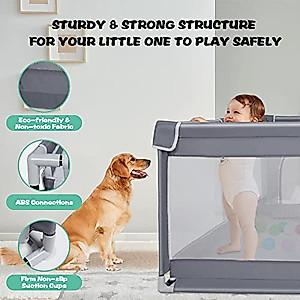 Baby Playpen, 71x59 Extra Large Playpens for Babies and Toddlers, Safe No Gaps Kids Play Yard with Breathable Mesh 2 Handles, Baby Gate Playpen, Baby Fence Indoor & Outdoor （Gray）