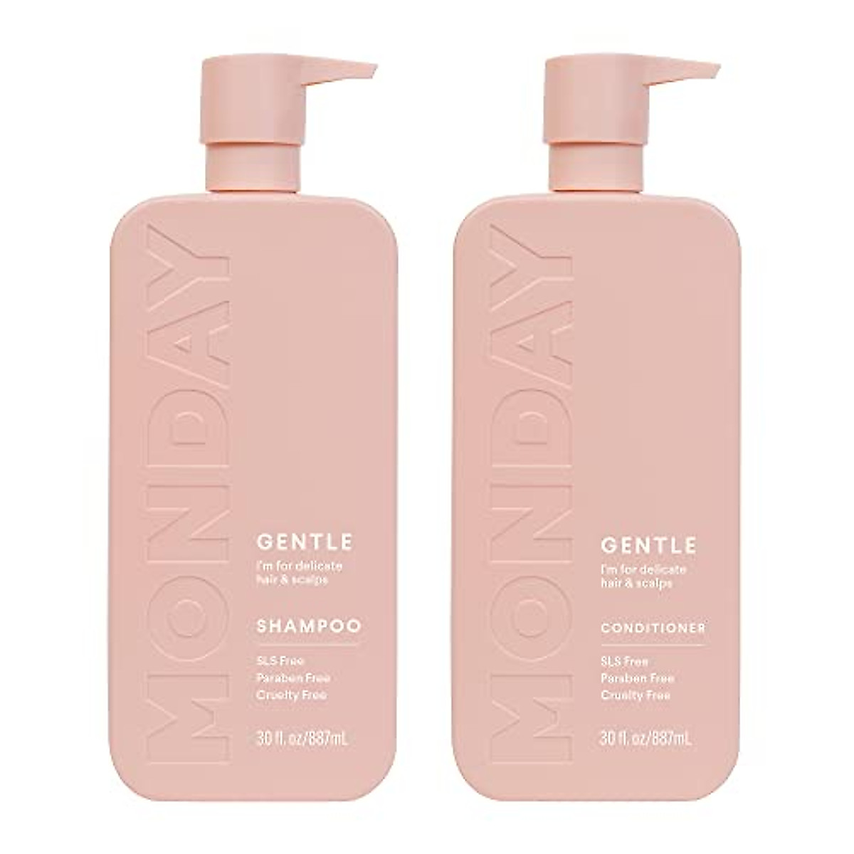 MONDAY HAIRCARE Gentle Shampoo + Conditioner Set (2 Pack) 30oz Each for Normal to Delicate Hair Types, Made from Coconut Oil, Rice Protein, & Vitamin E, 100% Recyclable Bottles