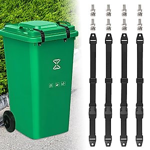 4 Pcs Trash Can Lid Lock, Universal Garbage Can Lock Strap, Adjustable Outdoor Trash Can Lock for Animals, Squirrels, Dogs, Raccoons, Locking Trash Can During Strong Winds-Black