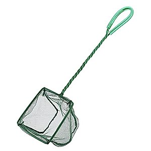 Pawfly 4 Inch Aquarium Fish Net with Braided Metal Handle Small Square Net with Soft Fine Mesh Sludge Food Residue Wastes Skimming Cleaning Net for Fish Tanks Small Koi Ponds and Pools