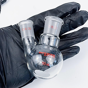 ADAMAS-BETA Glass 5ml Heavy Wall 2 Neck Round Bottom Flask, with 14/20 Center and Side Standard Taper Outer Joint - 5ml