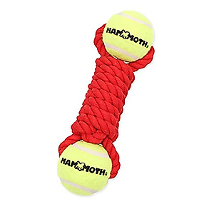 Mammoth Flossy Chews Twister Rope Toy with Tennis Balls Premium Cotton-Poly Tug Toy for Dogs Interactive Dog Tug Toy Rope Dog Toy with Tennis Balls for Small to Medium Dogs Medium 9" - Assorted Colors