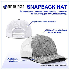 Our True God Faith Over Fear Back Mesh Hat Christian Inspirational Gift Baseball Cap (Heather Front/White Mesh) Medium-Large