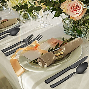 LIANYU 65-Piece Matte Black Silverware Set with Serving Utensils, Stainless Steel Flatware Cutlery Set for 12, Square Tableware Eating Utensils Set for Wedding Home, Satin Finish, Dishwasher Safe