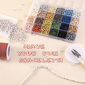 ADIIL 7200 Pcs Clay Beads Bracelet Making Kit, 24 Neutral Colors 6mm Polymer Clay Beads for Jewelry Making, Friendship Bracelet Heishi Beads with Letter Beads Gift for Adults