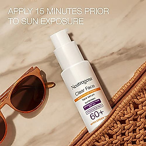Neutrogena Clear Face Serum Sunscreen with Green Tea, Broad Spectrum SPF 60+, Non-Comedogenic Face Sunscreen for Lightweight UVA/UVB Protection, Oxybenzone- & Fragrance-Free, 1.7 fl. Oz